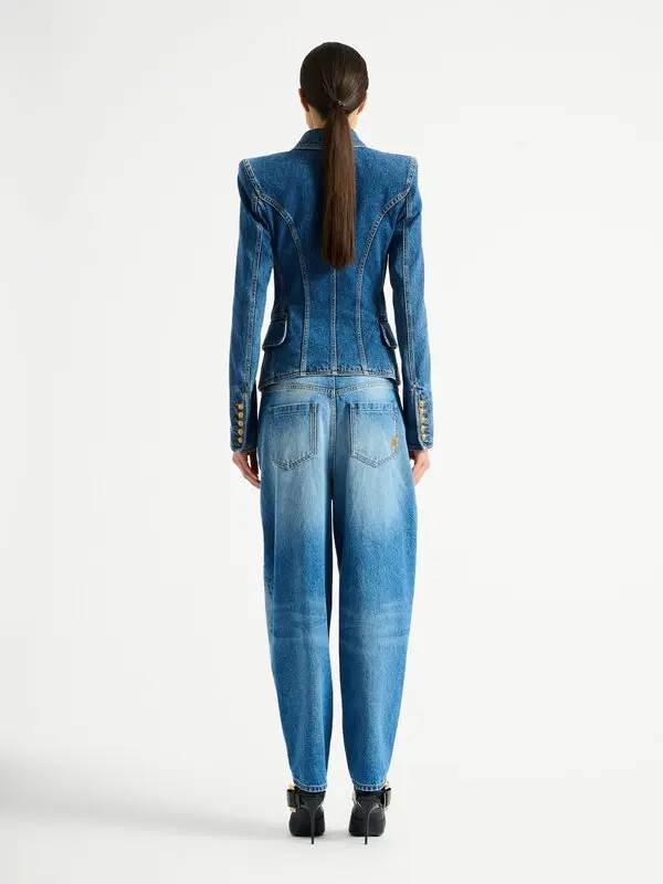 Balmain Denim Double-breasted Peak Lapel Jacket