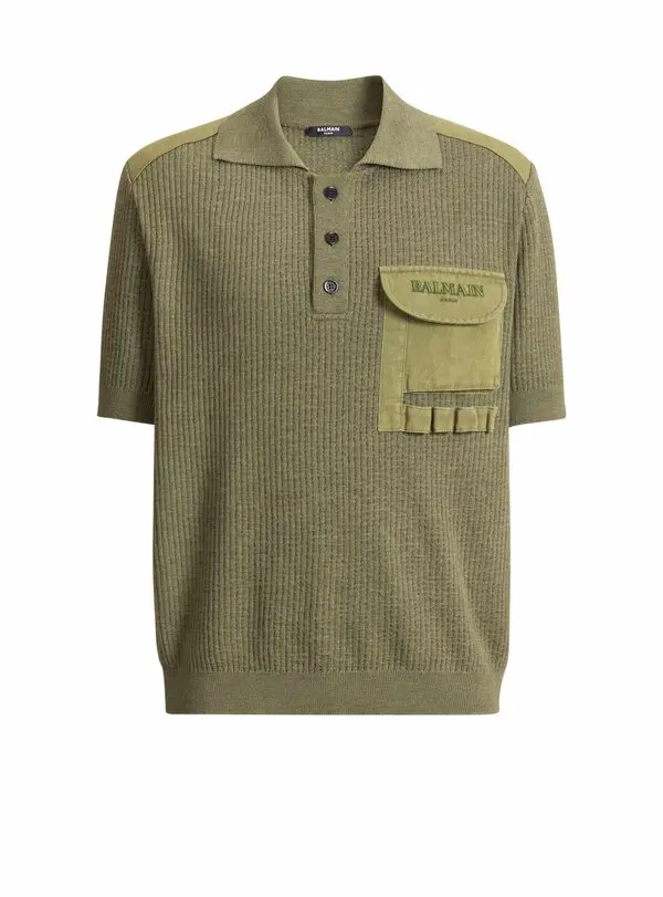 Balmain Vintage Utility Ribbed Knit Polo