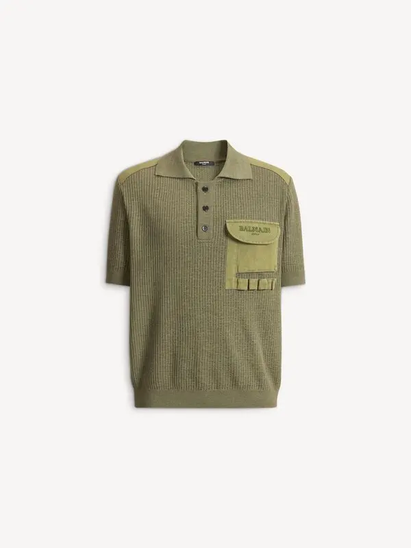 Balmain Vintage Utility Ribbed Knit Polo