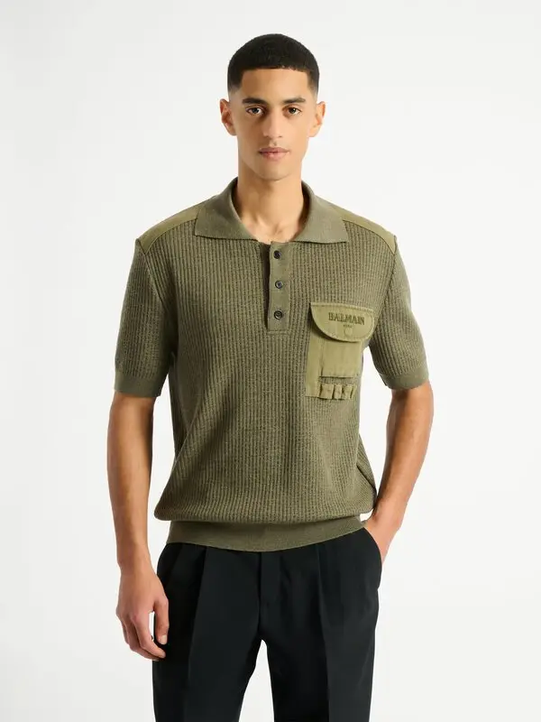 Balmain Vintage Utility Ribbed Knit Polo