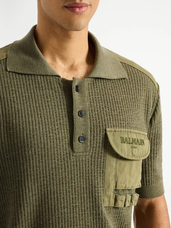 Balmain Vintage Utility Ribbed Knit Polo