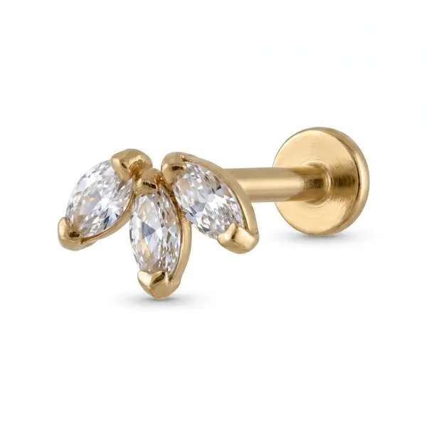 ZAHAV JEWELRY 14k Solid 18g 8mm Marquise Cz Internally Threaded Flat Back Stud