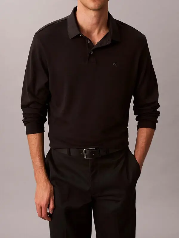 Calvin Klein Ls Supima Cotton Solid Polo - Black