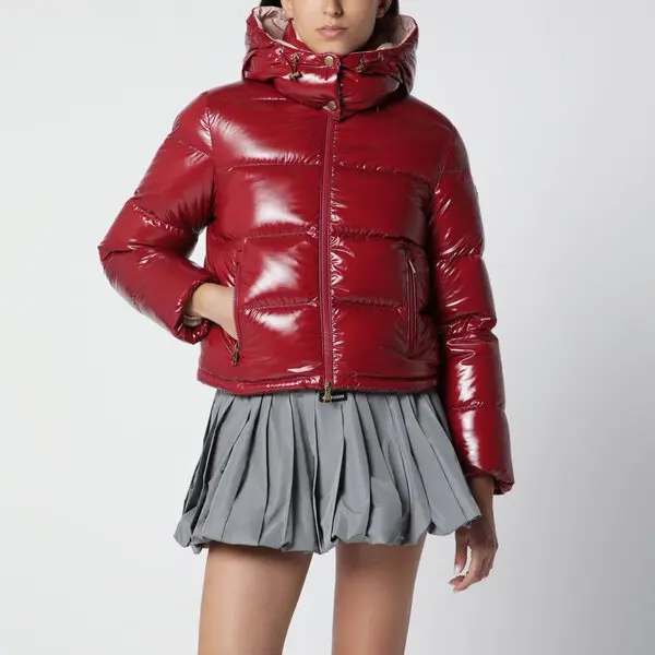 Moncler Cropped Glossy Nylon Down Jacket - Red