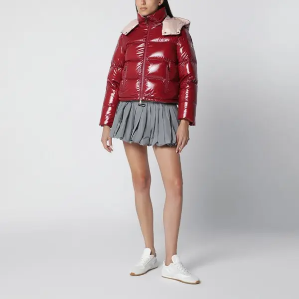 Moncler Cropped Glossy Nylon Down Jacket - Red