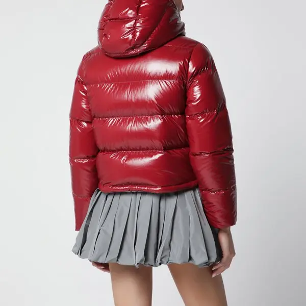 Moncler Cropped Glossy Nylon Down Jacket - Red