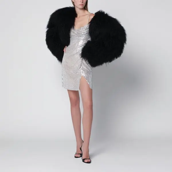 Attico Cropped Bomber Jacket In Curly Shearling