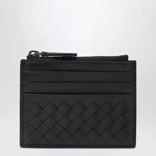 Bottega Veneta Zip Card Case In Intrecciato Leather - Black