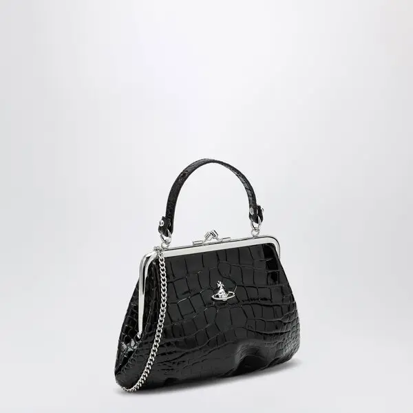 VIVIENNE WESTWOOD Granny Frame Purse In Croc-embossed Leather - Black