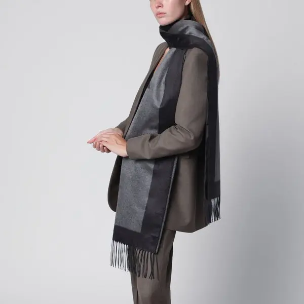 Saint Laurent Cassandre Jacquard Silk Scarf In Dark