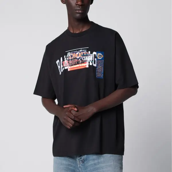 Balenciaga Bumper Stickers Medium-fit Cotton T-shirt - Black