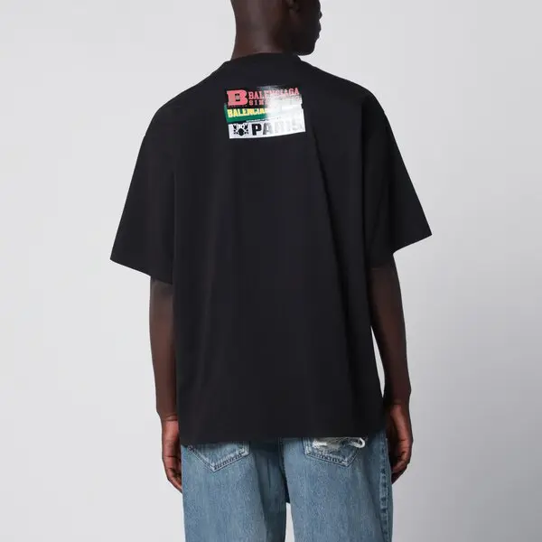 Balenciaga Bumper Stickers Medium-fit Cotton T-shirt - Black