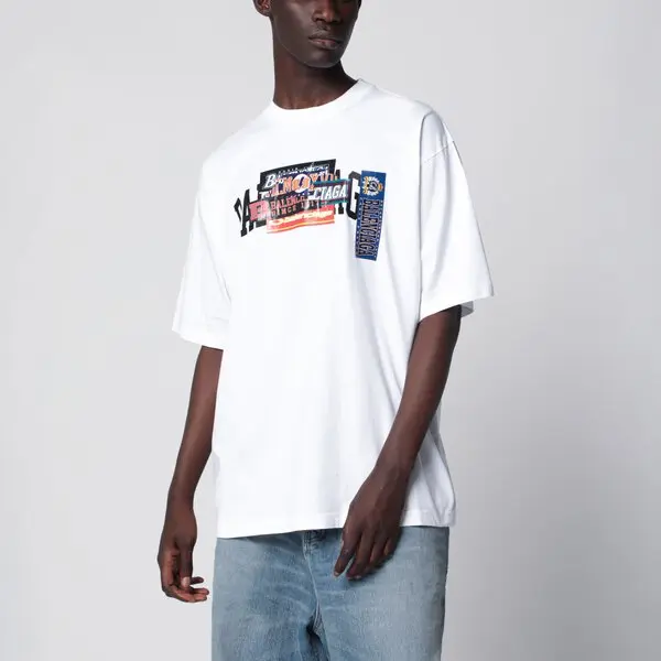 Balenciaga Bumper Stickers Medium-fit Cotton T-shirt - White