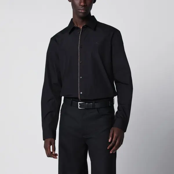 Burberry Classic-fit Cotton Poplin Shirt With Check Trim - Black