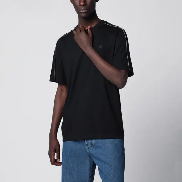 Burberry Cotton T-shirt With Check Trim - Black