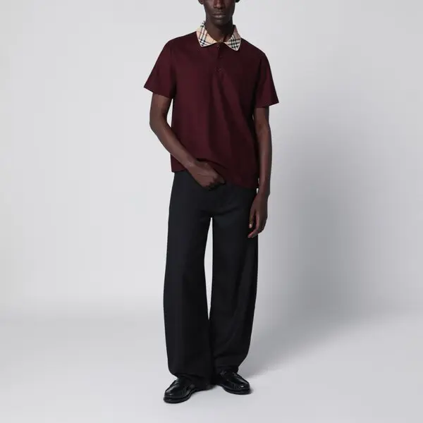 Burberry Cotton Polo Shirt With Check Collar In Vineyard