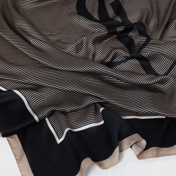 Saint Laurent Cassandre Striped Silk Charmeuse Stole, Navy/ivory