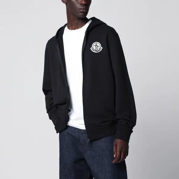 Moncler Cotton Hoodie With Embroidered Logo - Black