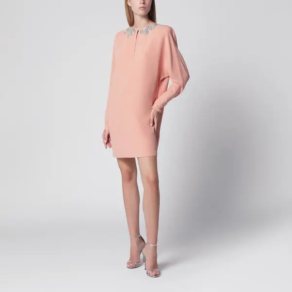 Valentino Garavani Silk Short Dress With Embroidered Bows - Pink