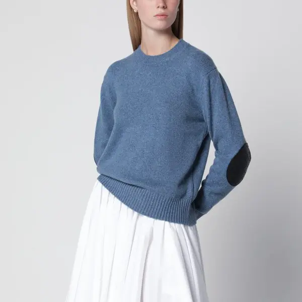Bottega Veneta Denim Cashmere Sweater With Intrecciato Patches - Blue