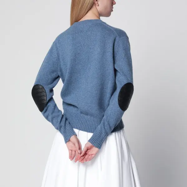 Bottega Veneta Crew Neck Sweater With Intrecciato Patches - Blue