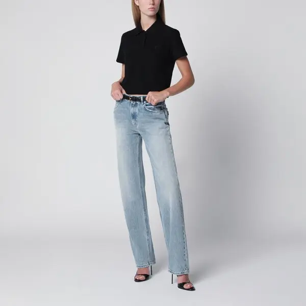 Saint Laurent Cropped Cotton Piqué Polo Shirt - Black
