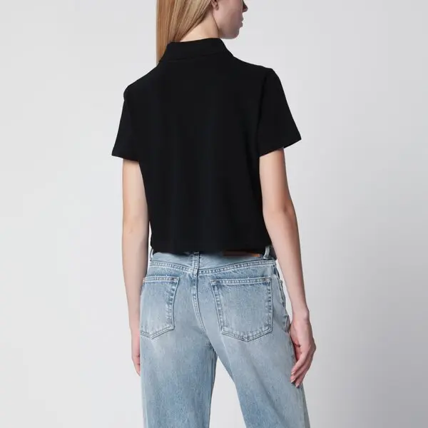 Saint Laurent Cropped Cotton Piqué Polo Shirt - Black