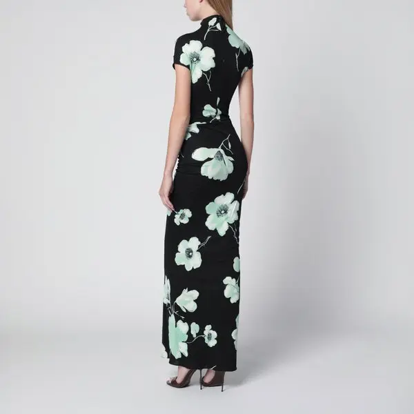 Alaïa Printed Draped Jersey Maxi Dress - Black