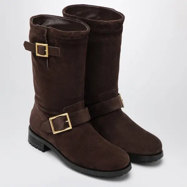 JIMMY CHOO Suede Biker Boots - Brown