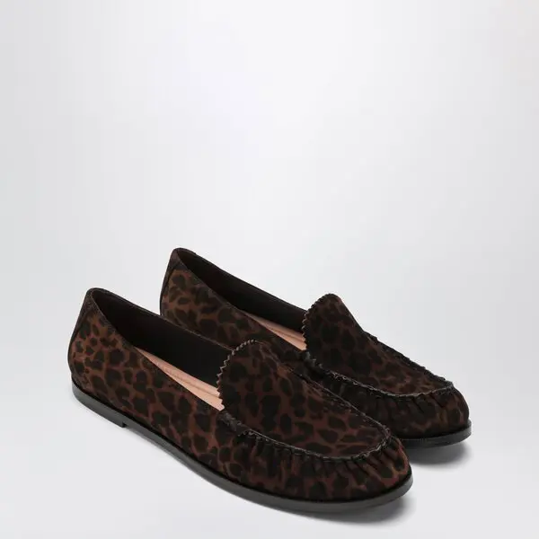 AQUAZZURA Leopard-print Suede Loafers - Brown
