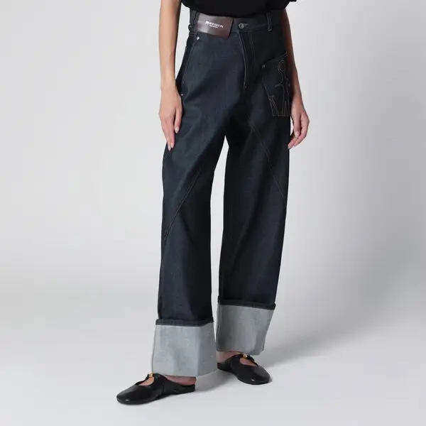 JW Anderson Workwear Jeans In Indigo Denim With Twisted Turn-up