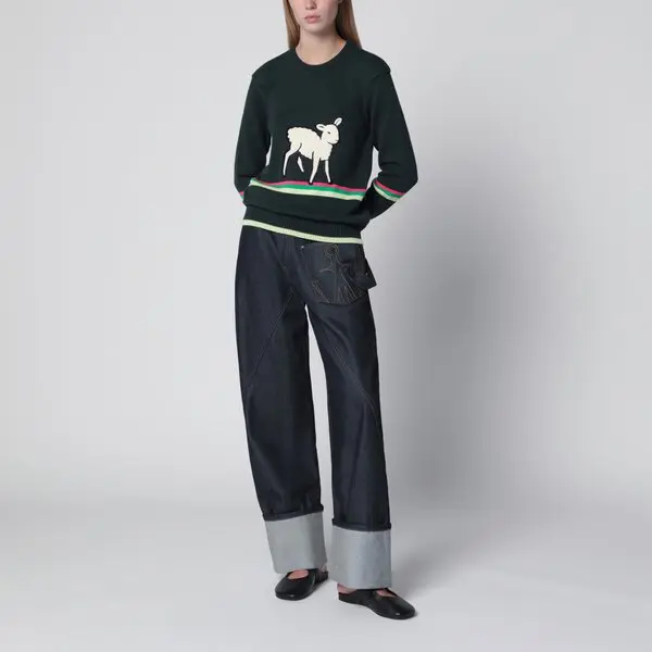 JW Anderson Dark Cotton Sweater With Sheep Embroidery