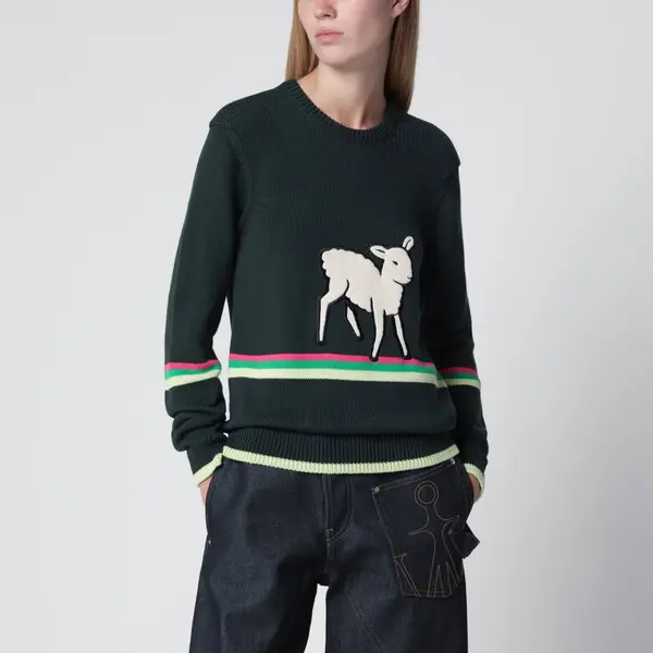 JW Anderson Embroidered Sheep Crew Neck Sweater - Green