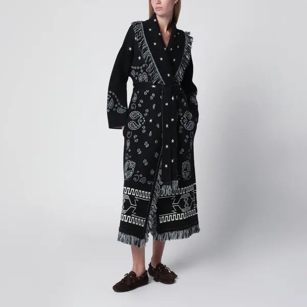 Alanui Long Bandana Jacquard Cardigan With Fringe - Black