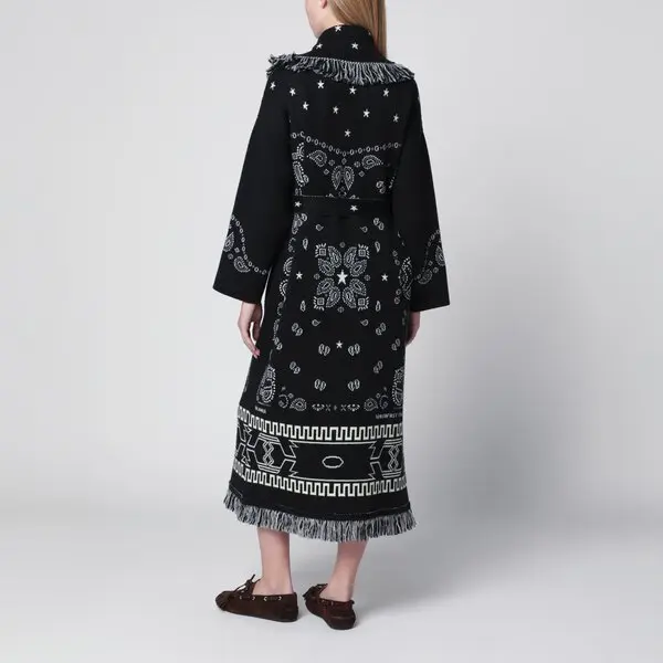 Alanui Long Bandana Jacquard Cardigan With Fringe - Black