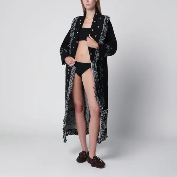 Alanui Long Bandana Jacquard Cardigan With Fringe