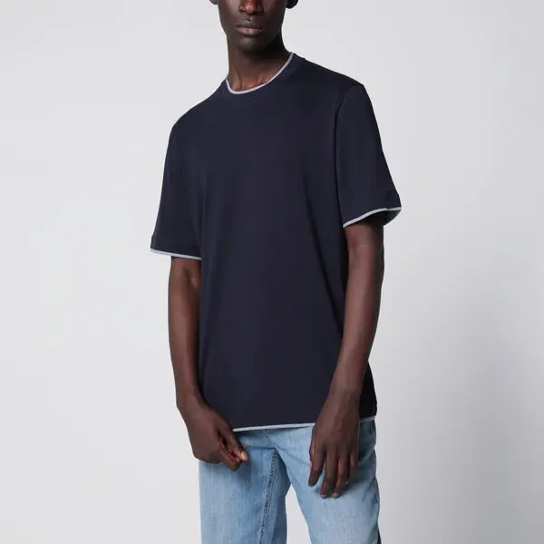 Brunello Cucinelli Crew-neck Cotton Jersey T-shirt With Faux Layering, Cobalt - Blue