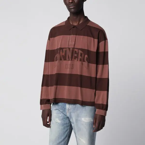 REPRESENT Owners Club Stripe Rugby Polo In Cotton, Sienna Stripes - Beige