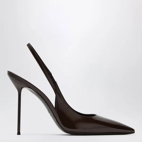 Paris Texas Lidia Slingback Pumps In Ebony Patent Leather - Brown