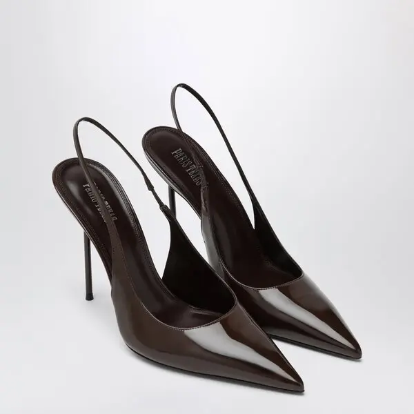 Paris Texas Lidia Slingback Pumps In Ebony Patent Leather - Brown