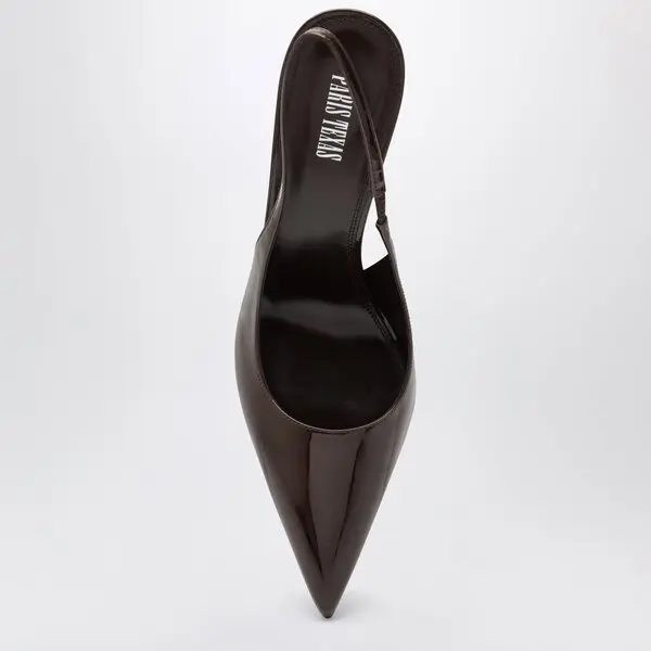 Paris Texas Lidia Slingback Pumps In Ebony Patent Leather - Brown