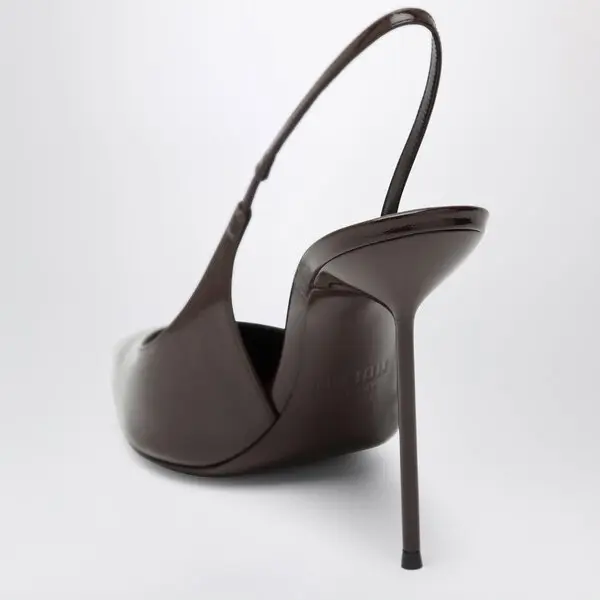 Paris Texas Lidia Slingback Pumps In Ebony Patent Leather - Brown