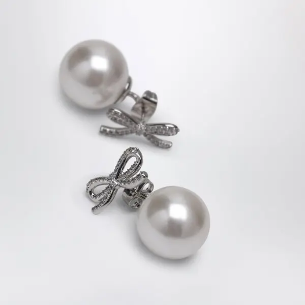 SELF-PORTRAIT Crystal Bow And Pearl Drop Earrings