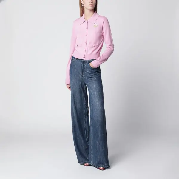 SELF-PORTRAIT Wide-leg Denim Jeans With Rhinestone Stripes