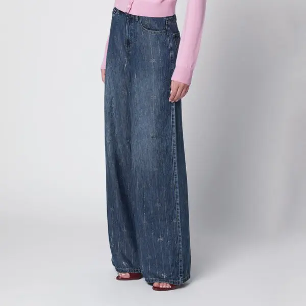 SELF-PORTRAIT Wide-leg Denim Jeans With Rhinestone Stripes
