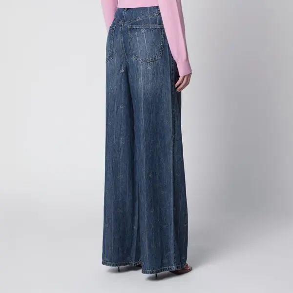 SELF-PORTRAIT Wide-leg Denim Jeans With Rhinestone Stripes