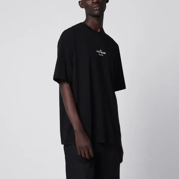 Stone Island Cotton T-shirt With Logo Prints - Black