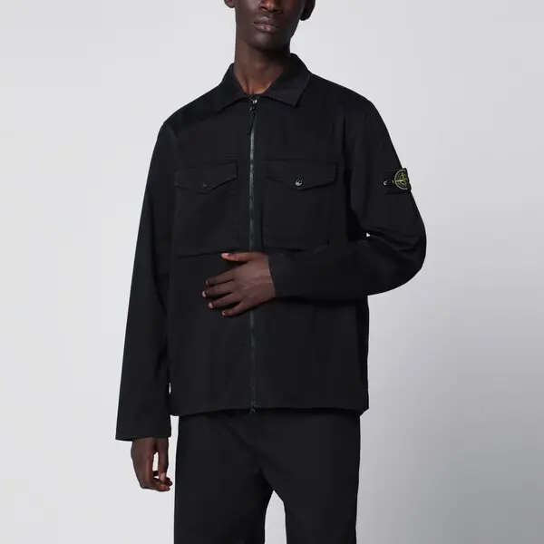 Stone Island Blue Cotton Zip-up Jacket