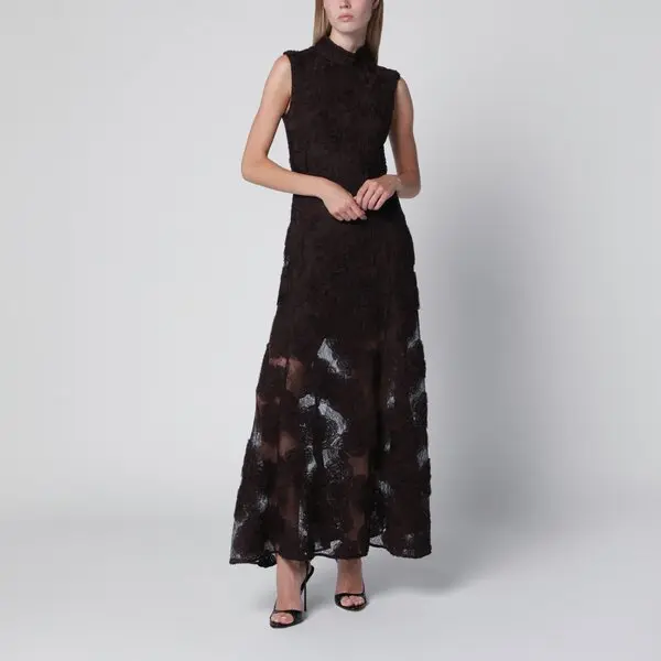 ROTATE BY BIRGER CHRISTENSEN Sleeveless High Neck 3d Floral Maxi Dress
