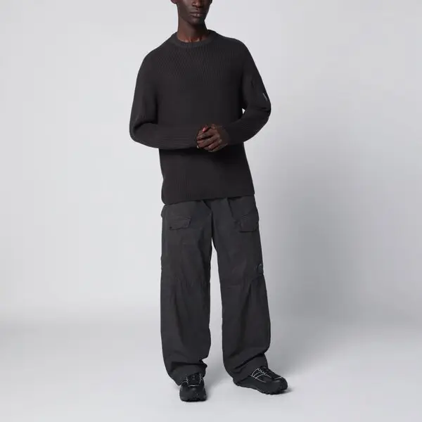 C.P. COMPANY Dark Grey Ribbed Cotton-blend Sweater With Lens Detail